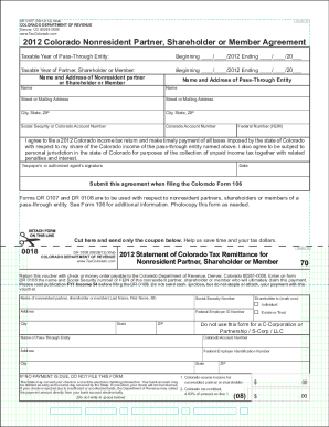 Fillable Online DR 0107 - Nonresident Partner or Shareholder Agreement ...