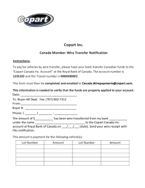 Fillable Online Copart Wire Transfer Form - Fill Out and Sign Printable ...