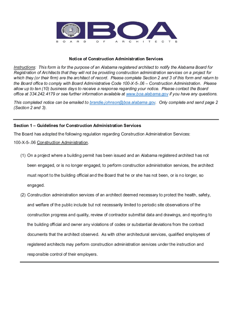 Fillable Online boa alabama Notice of Construction Administration ...