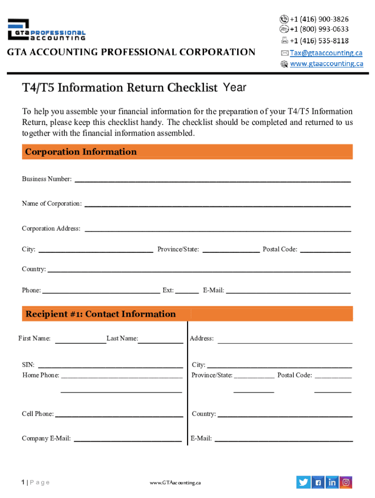 Fillable Online T4/T5 Information Return Checklist Fax Email Print ...