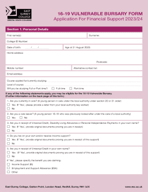 Fillable Online application form - 16-19 bursary fund 2023/24 Fax Email ...