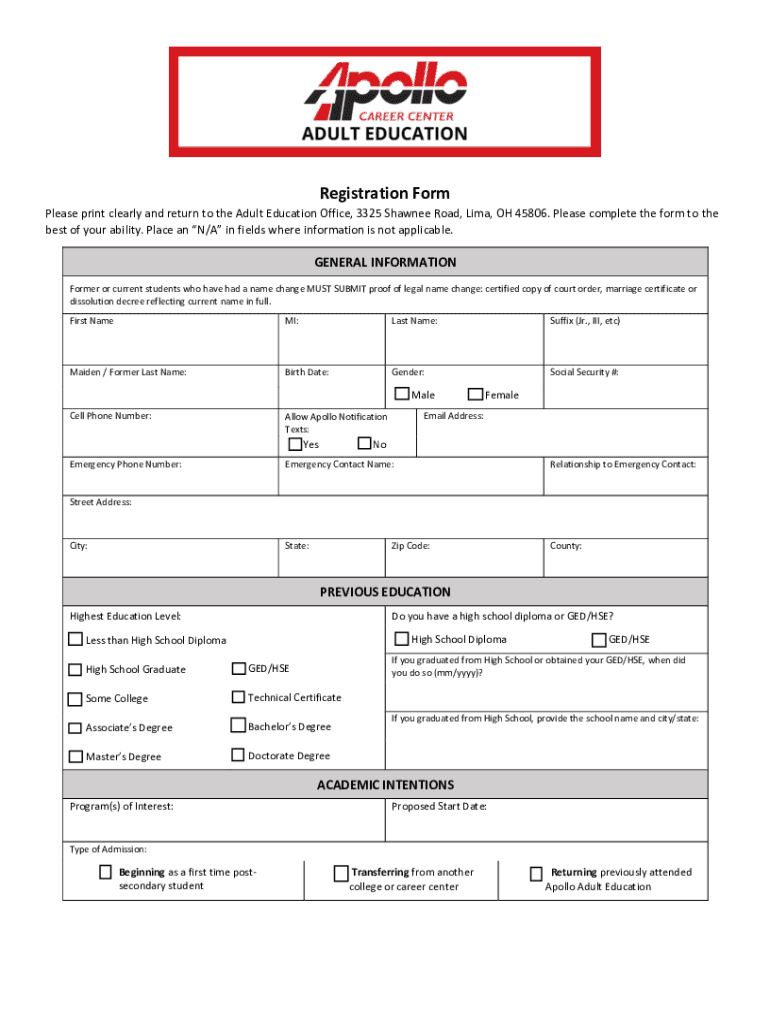 Fillable Online Student/Parent Forms - Apollo Career Center Fax Email Print - pdfFiller