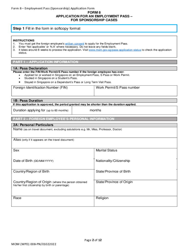 Fillable Online Free fillable Employment Pass Application Form (For ...