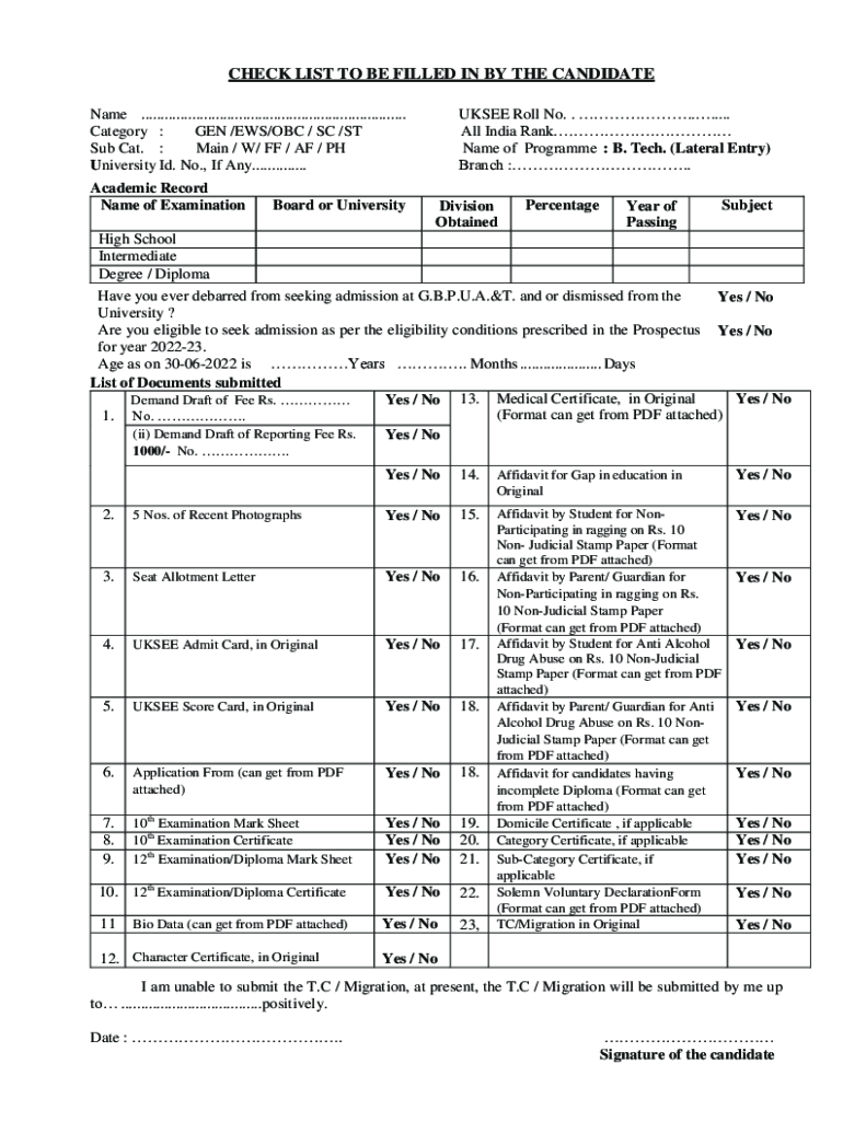 Fillable Online Gbpuat Ac Uksee 2023 Application Form Exam Date