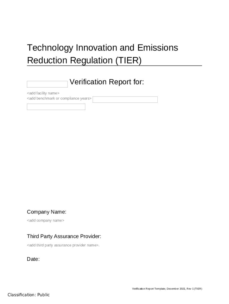 TIER Verification Report Template (Rev 1) Doc Template | pdfFiller