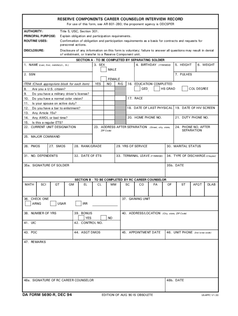 Fillable Online Da Fm 5690 R Form. Tartan Army Fax Email Print - pdfFiller