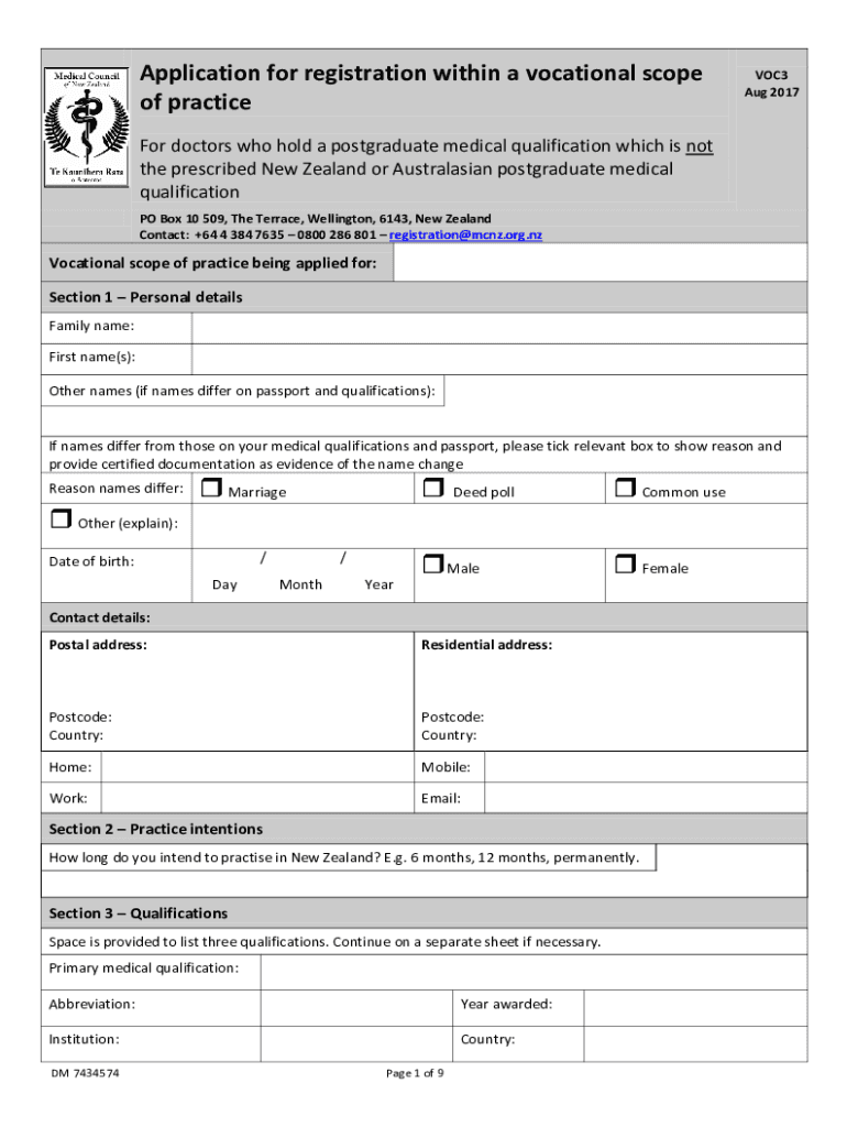 Fillable Online VOC3: Application for registration within a provisional ...