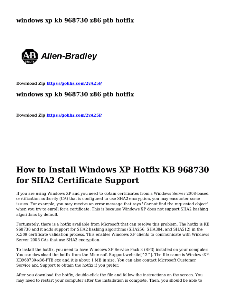 Fillable Online A hotfix for Windows Installer is available for Windows XP ... Fax Email Print ...