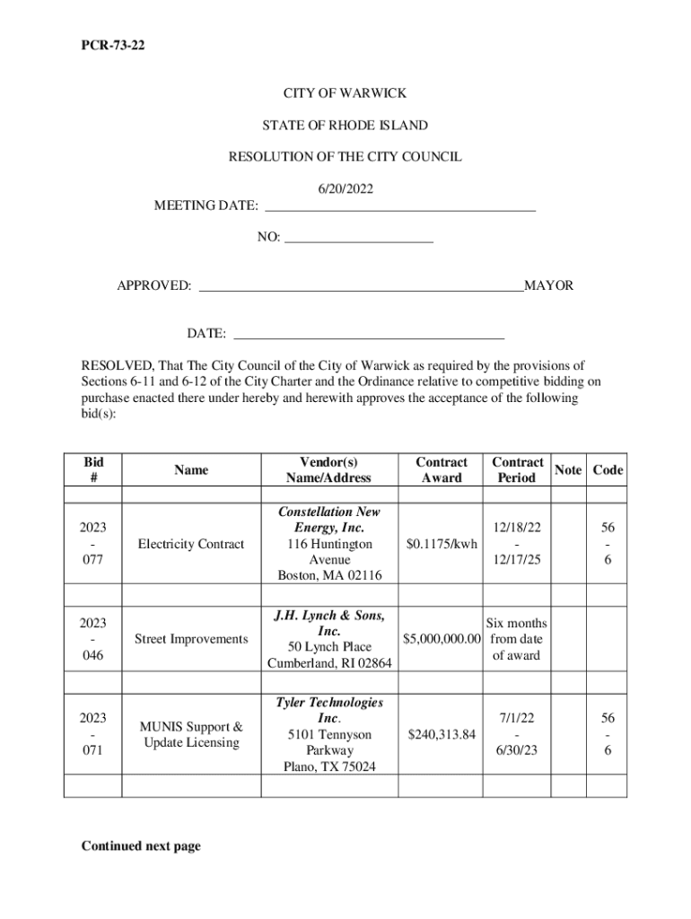 Fillable Online PCR-73-22 CITY OF WARWICK STATE OF RHODE ... Fax Email ...