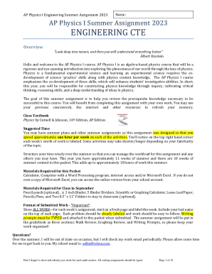 Fillable Online AP Physics I Engineering Summer Assignment 2023 Fax ...