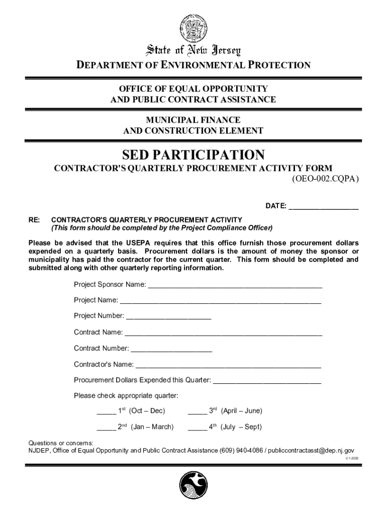 Fillable Online state nj SED PARTICIPATION BUILDING PHASE QUARTERLY ... Fax Email Print - pdfFiller