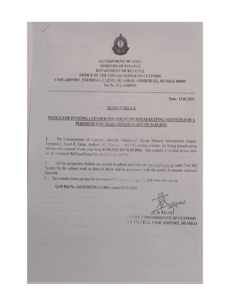 Fillable Online e-tender notice outsourcing of housekeeping services for ... Fax Email Print ...