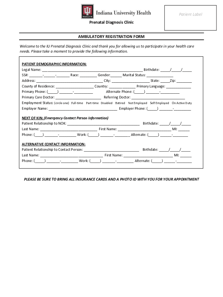 Fillable Online Prenatal Diagnosis Clinic AMBULATORY REGISTRATION ...