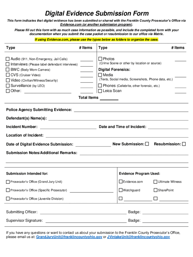 Fillable Online prosecutor franklincountyohio Digital Evidence ...