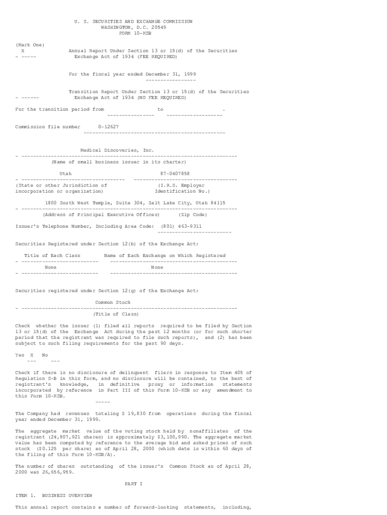 Fillable Online Form 10-KSB (Mark One) X Annual report under section 13 ...