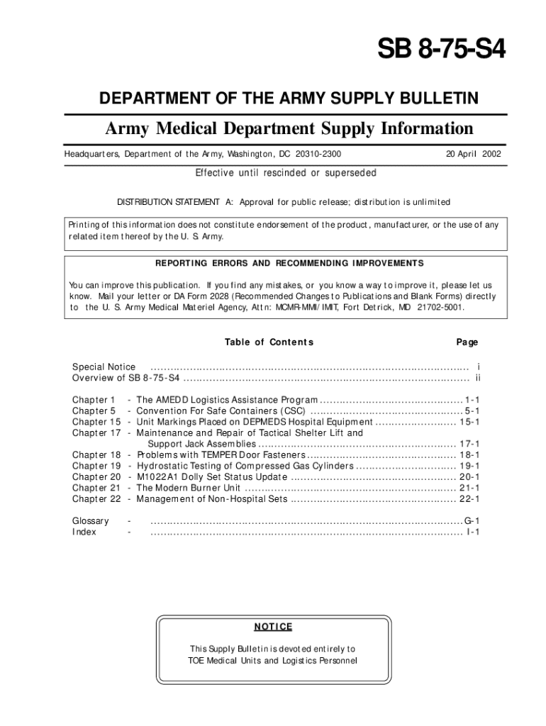 Fillable Online Department of the Army Supply Bulletin, Army Medical ...