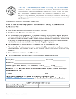 Fillable Online January 2023 Storm Event - Disaster Leave Donation Form ...