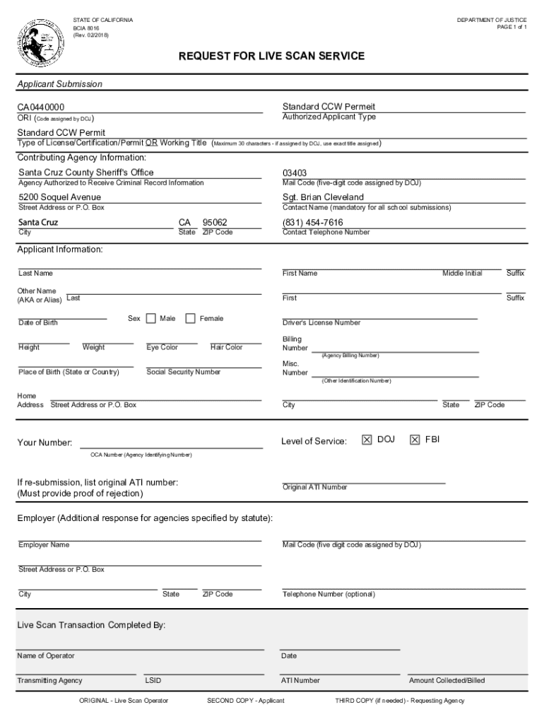 Fillable Online BCIA 8016, Request for Live Scan Service.pdf Fax Email ...