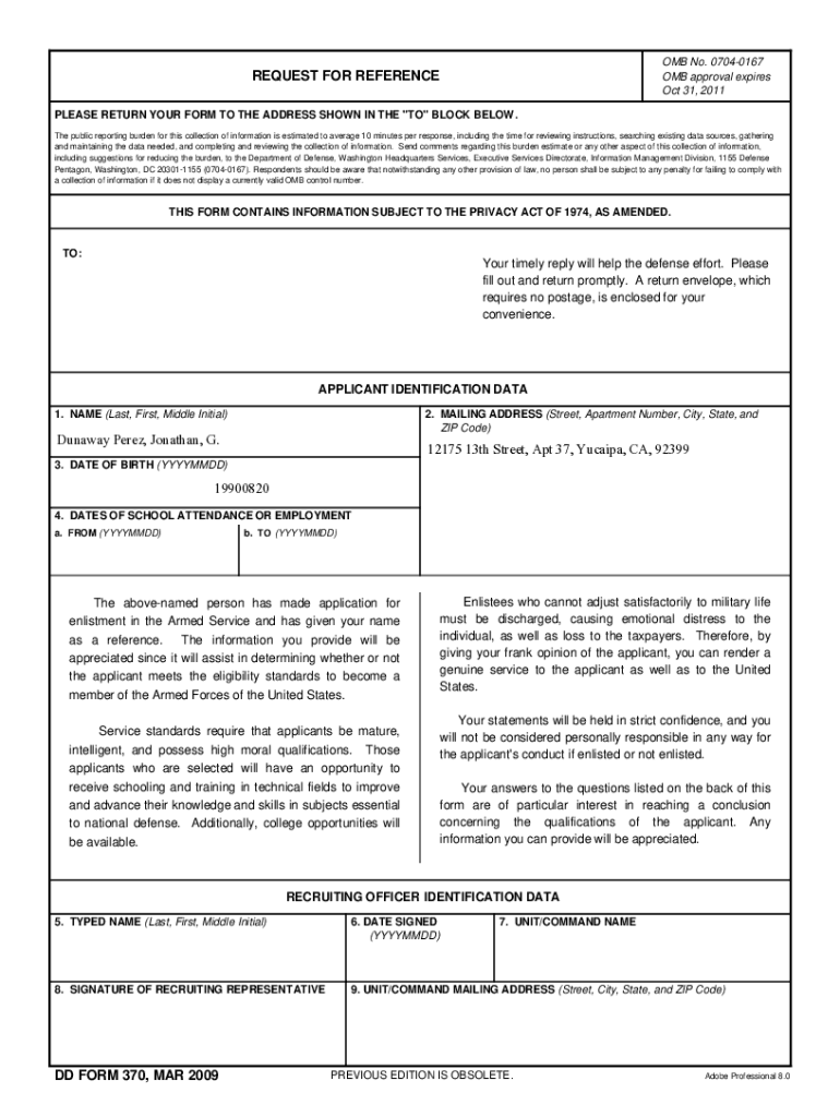 Fillable Online 2009-2023 Form DD 370 Fill Online, Printable, Fillable ...