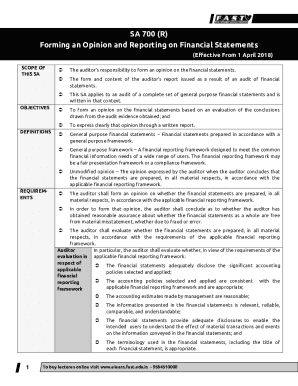 Fillable Online Standard on Auditing (SA) 700 (Revised) Forming an ...
