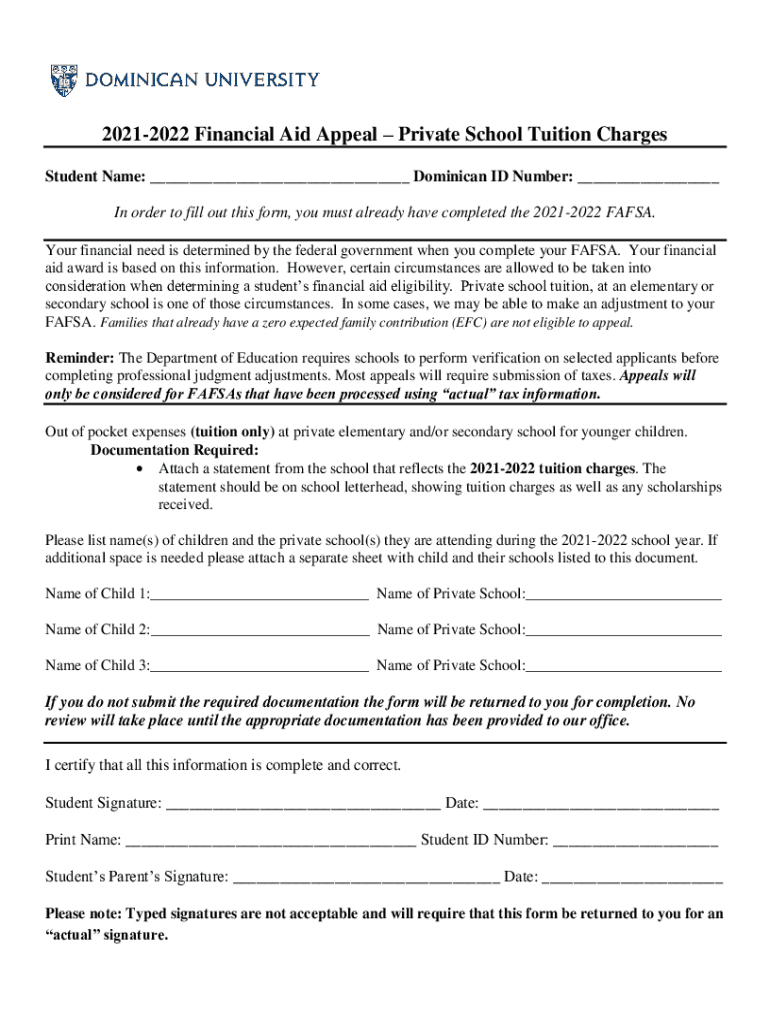 Fillable Online 2021-2022 Financial Aid Appeal Private School Tuition ...