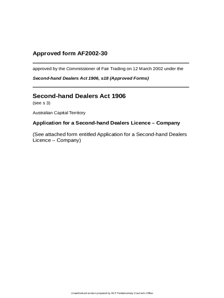 Application for a Second-hand Dealers LicenceCompany Doc Template ...