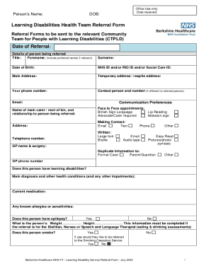 Fillable Online children's learning disability nursing team referral ...
