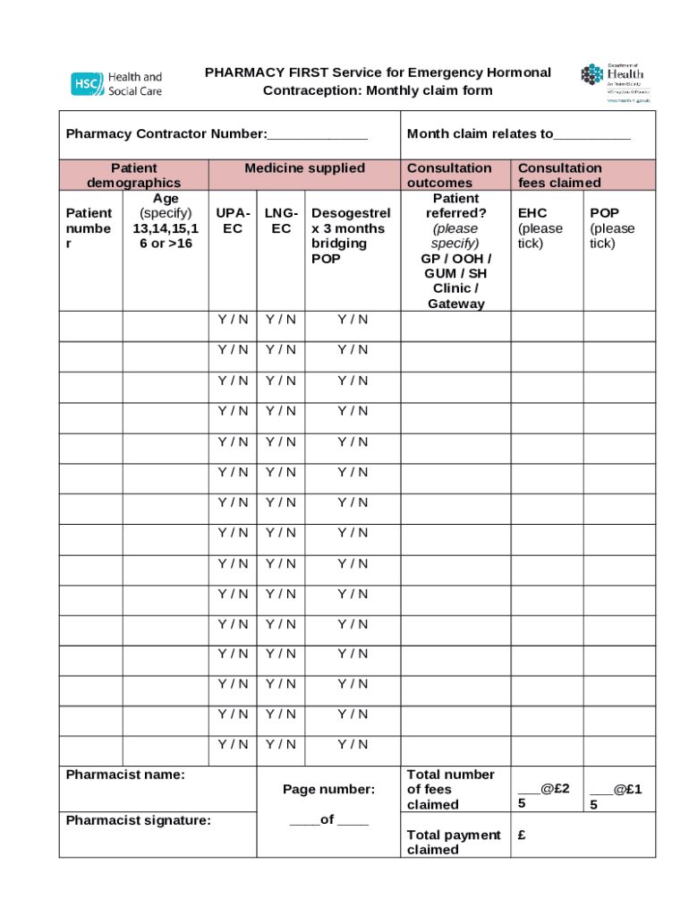 PHARMACY FIRST Service for Emergency Hormonal Contraceptionmonthly ...