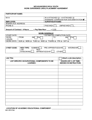 Fillable Online Work Experience WEX Worksite Agreement Attachment 2 Fax ...
