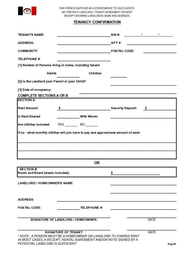 Fillable Online 6) TENANCY CONFIRMATION Aug 05.xls Fax Email Print ...