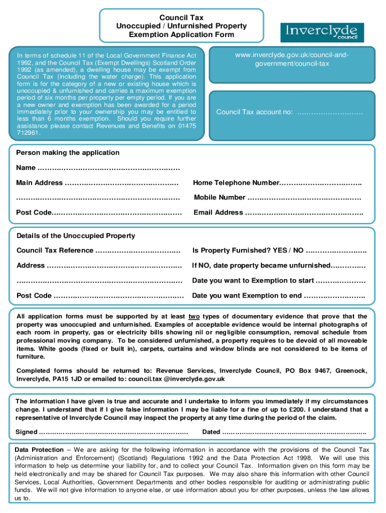 Fillable Online Unoccupied/Unfurnished Property Exemption Application ...