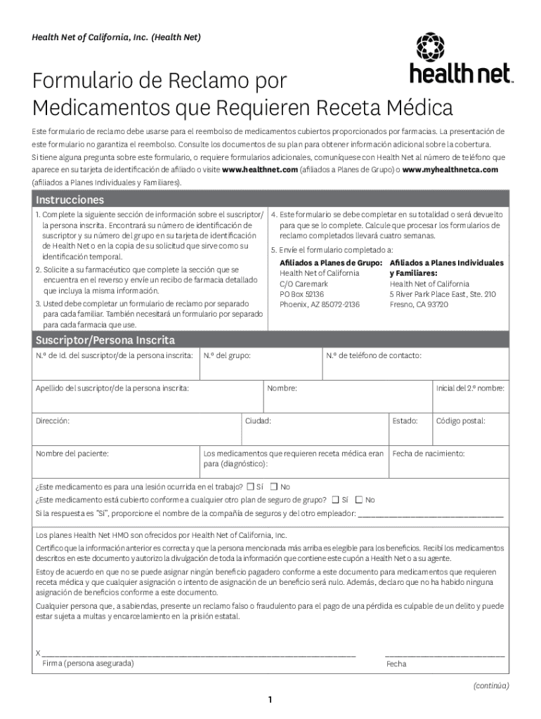 Completable En línea Formulario de Reclamo por Medicamentos que ...