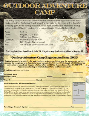 Fillable Online Outdoor Adventure Camp Registration Form 2023 Fax Email ...