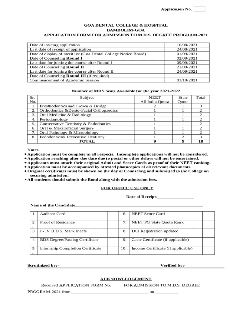MDS Application 2022 - Goa Dental College & Hospital Doc Template ...