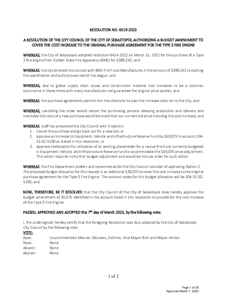 Fillable Online Emergency Resolution Flood Related. Existance of ...