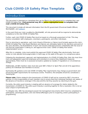 APPENDIX G - COVID-19 SAFETY PLAN TEMPLATE Doc Template | pdfFiller