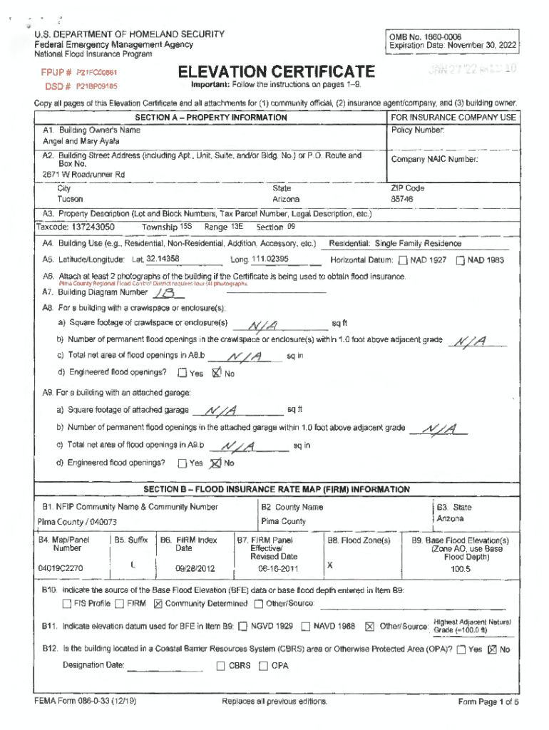 Fillable Online rfcd pima FEMA Elevation Certificate Packet - Chelan ...