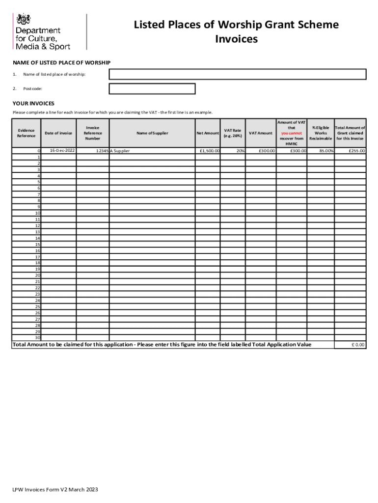 Fillable Online Listed Places of Worship Grant Scheme Invoices Fax ...