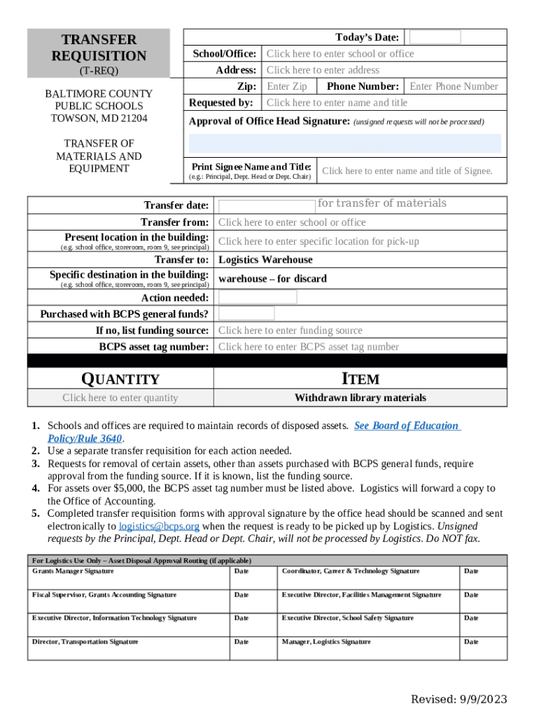 Transfer Requisition Doc Template | pdfFiller