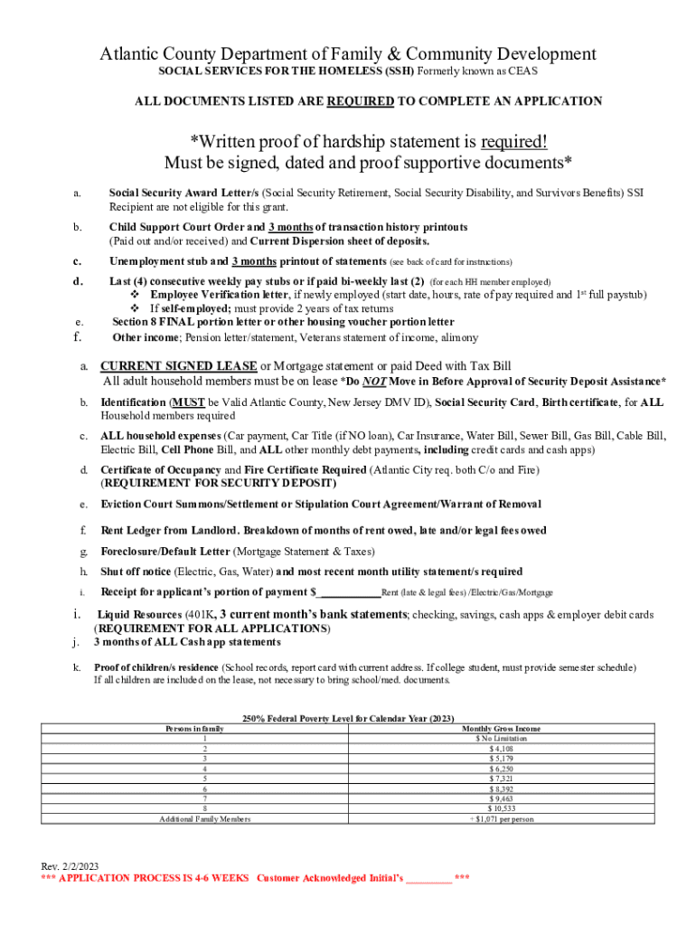 Fillable Online Atlantic County Social Services for the Homeless (SSH ...