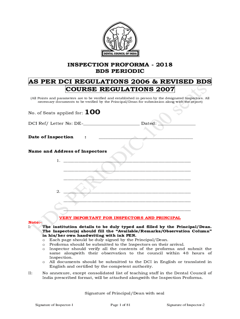 Fillable Online AS PER DCI REGULATIONS 2006 & REVISED BDS COURSE ... Fax Email Print - pdfFiller