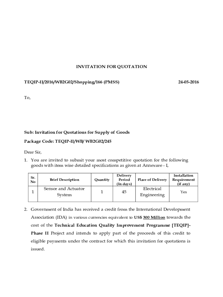 Fillable Online teqip jdvu ac Fillable Online teqip jdvu ac INVITATION ...