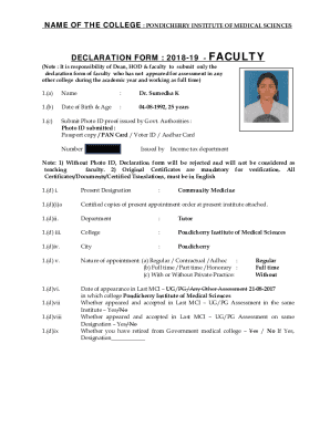 Fillable Online Fillable Online declaration form : 2018-19 - faculty ...