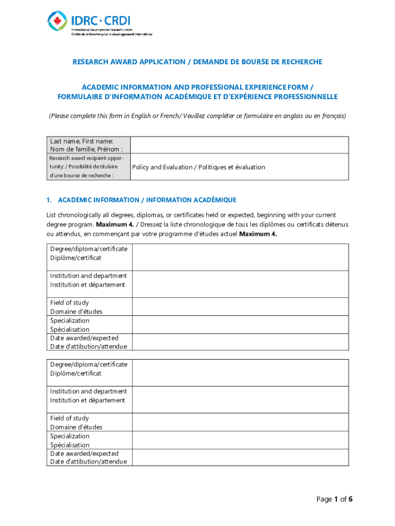 Remplissable En Ligne academic information and professional experience ...