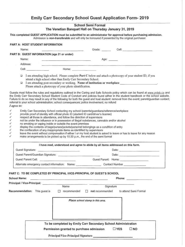 Fillable Online Emily Carr Secondary School Guest Application Form- 2019 Fax Email Print - pdfFiller