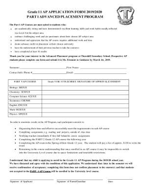 Fillable Online Grade 11 AP APPLICATION FORM 2019/2020 PART 1 ... Fax ...