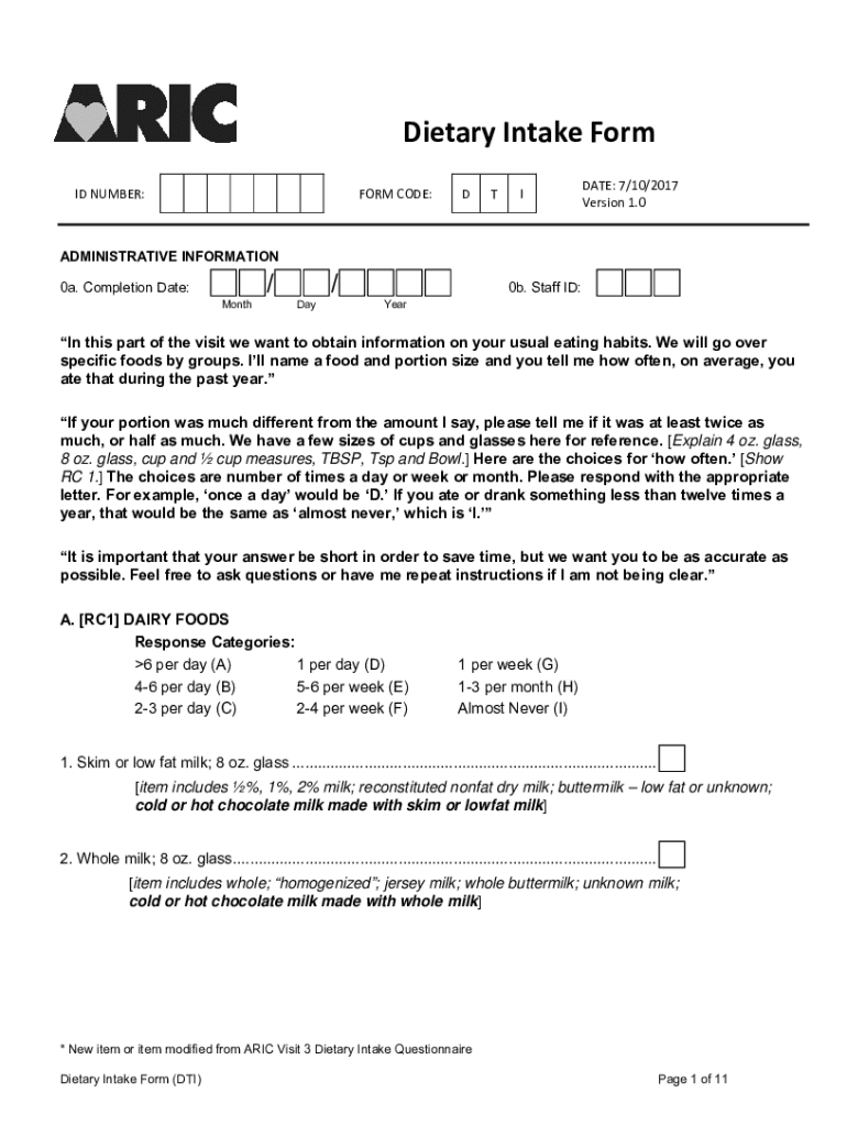 Fillable Online Dietary Intake Form Fax Email Print - pdfFiller