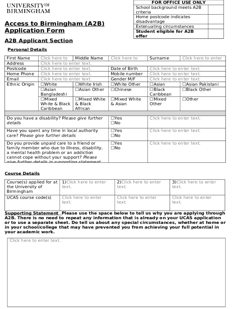 Access to Birmingham (A2B) Application ... Doc Template | pdfFiller
