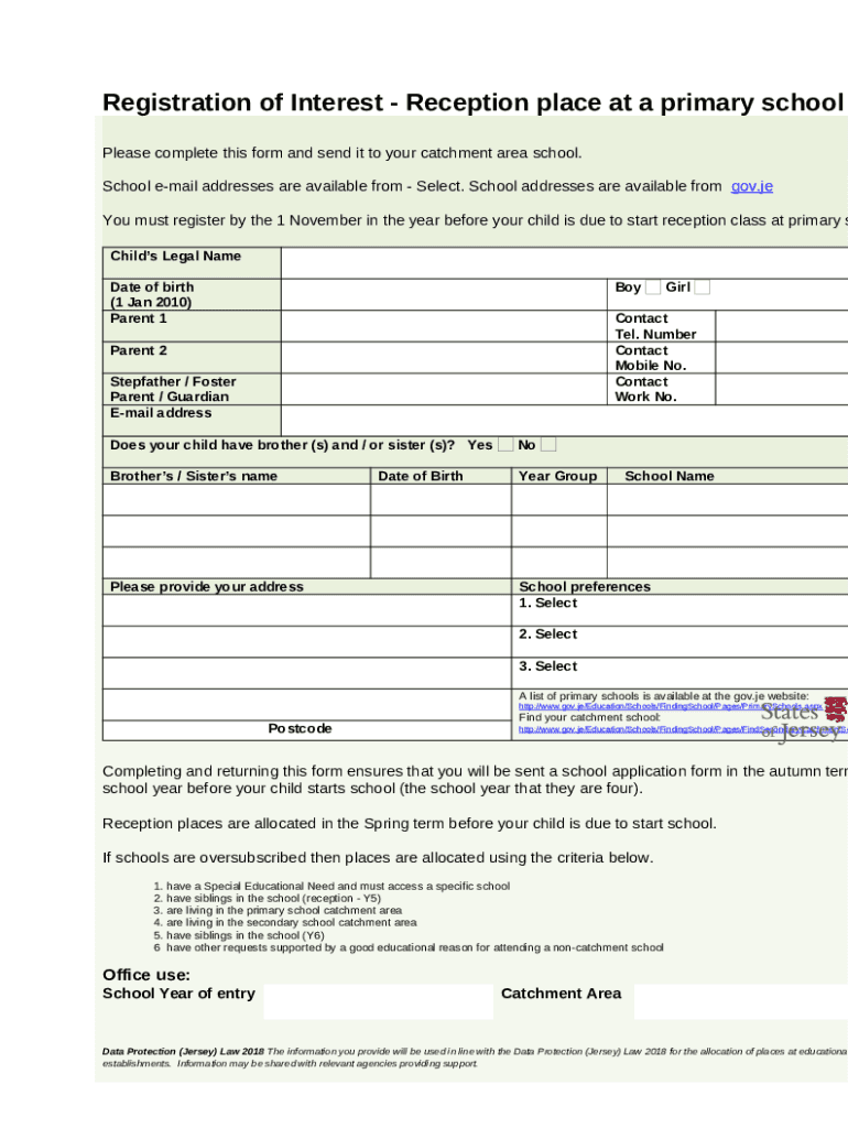 Registration of Interest - Reception place at a primary school Doc ...