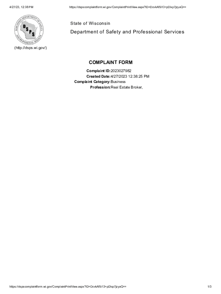 Fillable Online COMPLAINT FORM Department of ... Fax Email Print ...